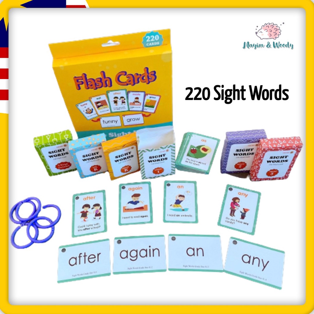 220 Sight Words Flash Cards Pre-School to Grade 3 Fundamental English ...