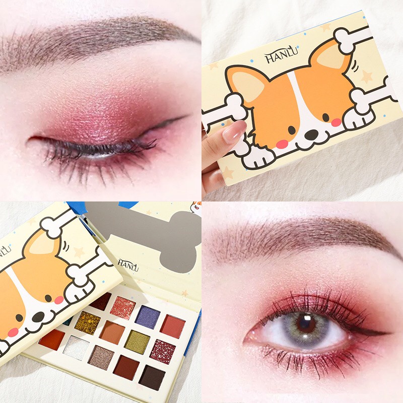 Cute dog eyeshadow 18 boxes Hanlu waterproof domestic eyeshadow palette ...