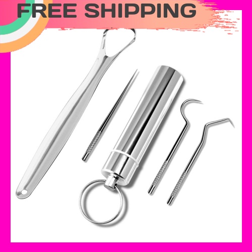 Tongue Scraper & Toothpick Set Reduce Bad Breath Clean Teeth Stainless ...