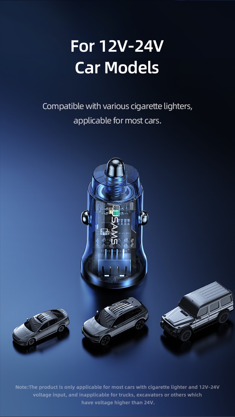 USAMS 2 Ports USB Mini Car Charger Fast Charging 3A Transparent ...