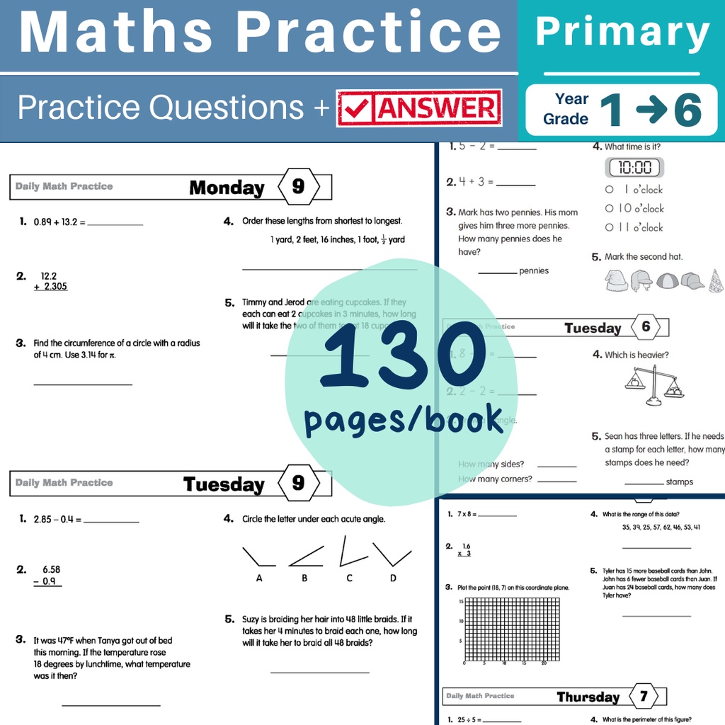 16E🟨 KS1 KS2 Primary Math Practice + Answer | Year 1 to Year 6 Primary ...