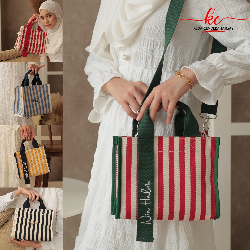 Hadiah Eksklusif Sling Canvas Stripe Remvaska Bag Embroidery Name |Tote ...