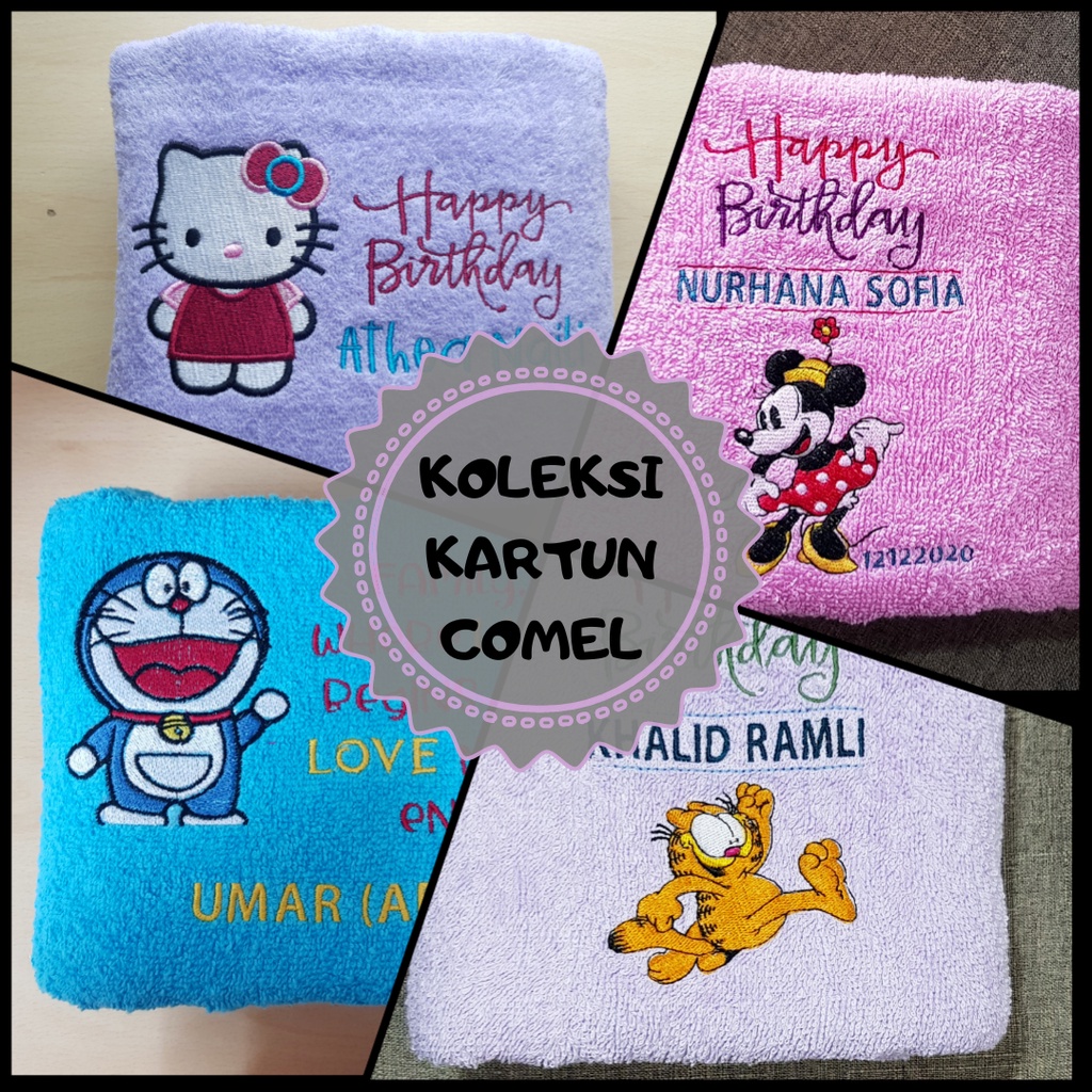 Tuala Sulam Koleksi Kartun Popular Berserta Sulam Ucapan/Nama | Shopee ...