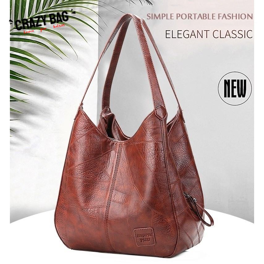 【Crazy Bag】Vintage PU Shoulder Bag Women Spacious Designer Purse ...