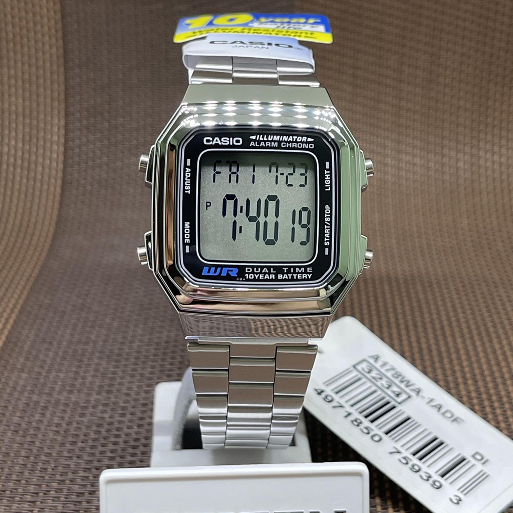 Casio A178WA-1A Digital Silver Stainless Steel Dual Time Watch A178WA | Shopee Malaysia