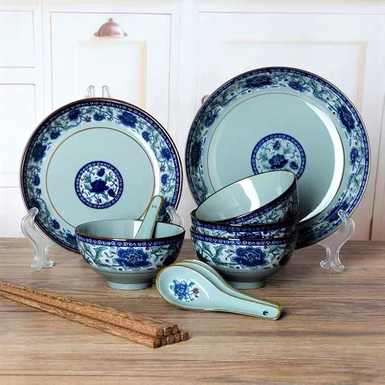 🔥 Blue Peony Food Plate Rice Bowl Soup Spoon Vintage Serving Dish ...