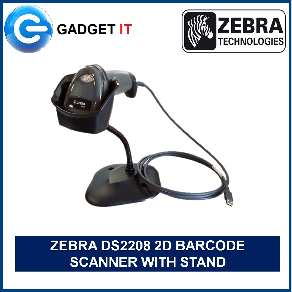 ZEBRA DS2208 1D/2D HANDHELD BARCODE SCANNER WITH STAND - USB ) DS-2208 ...