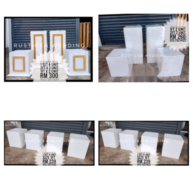 Stand Wood Box Gold White Wedding Stand Vase Kotak Kayu Pelamin ...