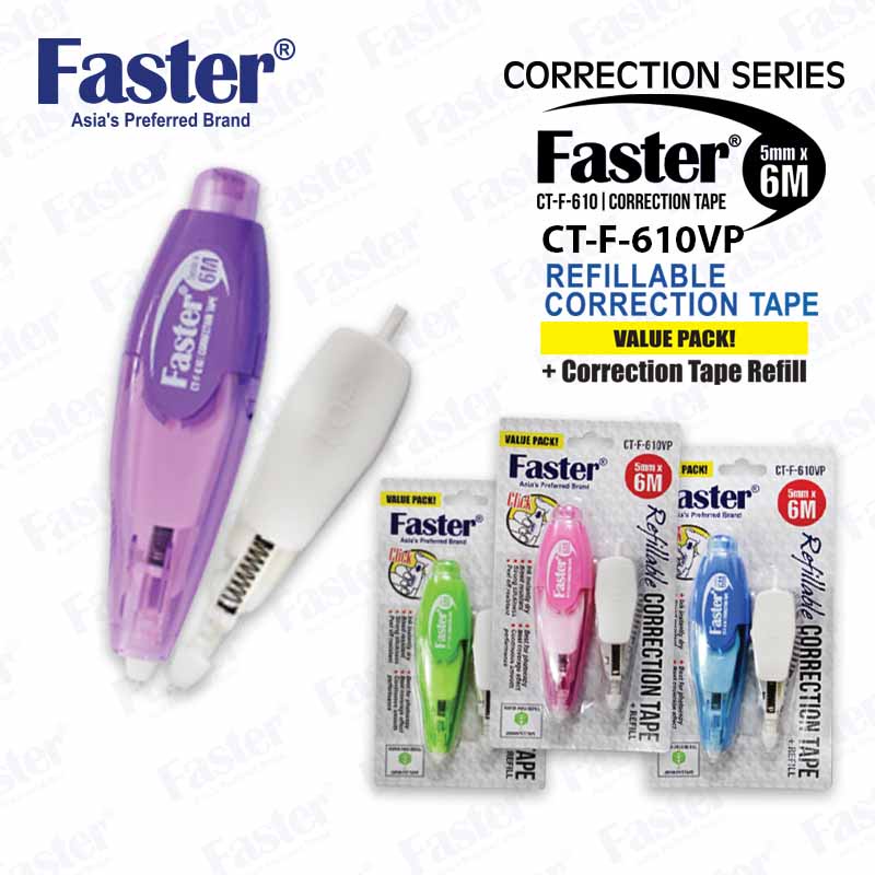 FASTER Correction Tape + Refill Tape 5mm x 6 meters CT-F-610 (CARD ...