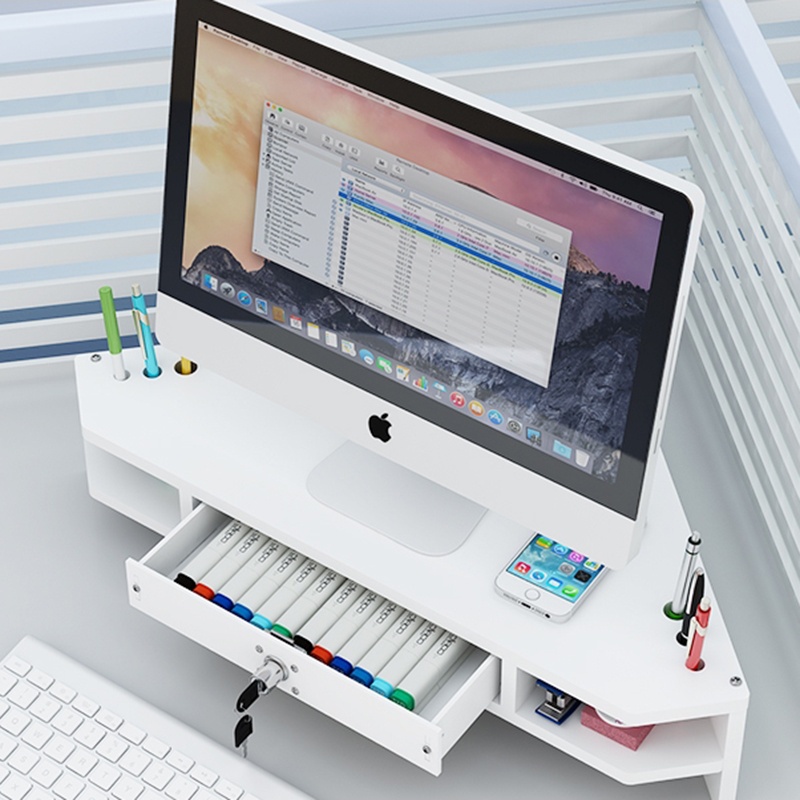 Office corner desktop height stand computer monitor holder storage rack ...