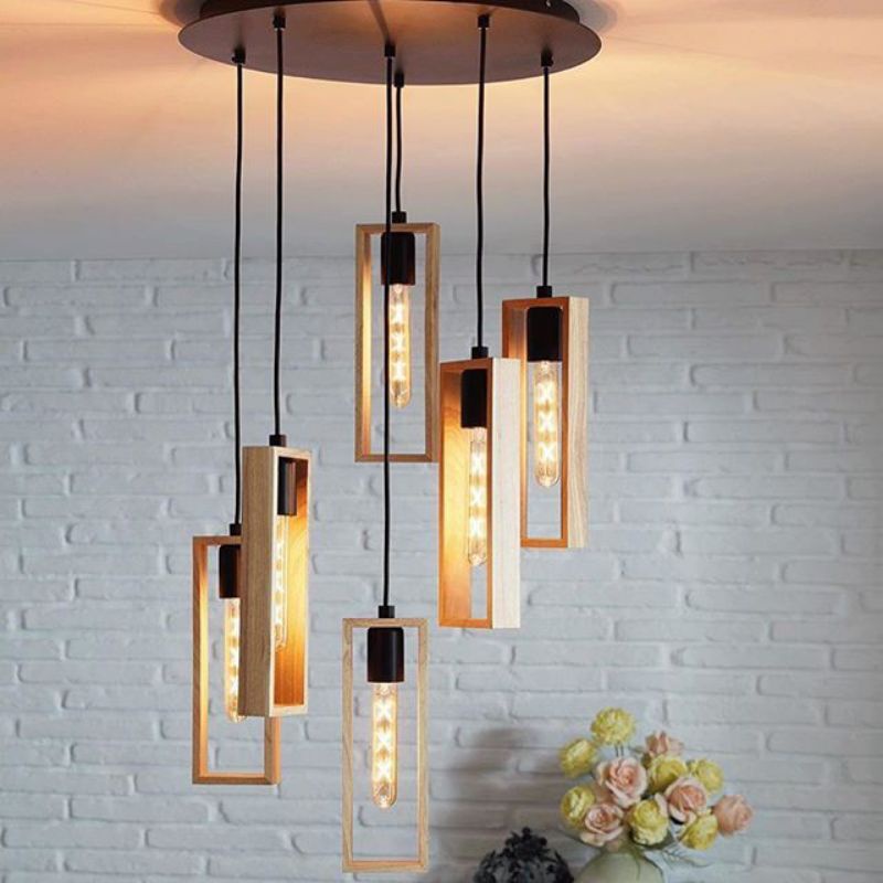 KAYU Minimalist Dutch Teak Wood Rustic Rectangular Chandelier Shade ...