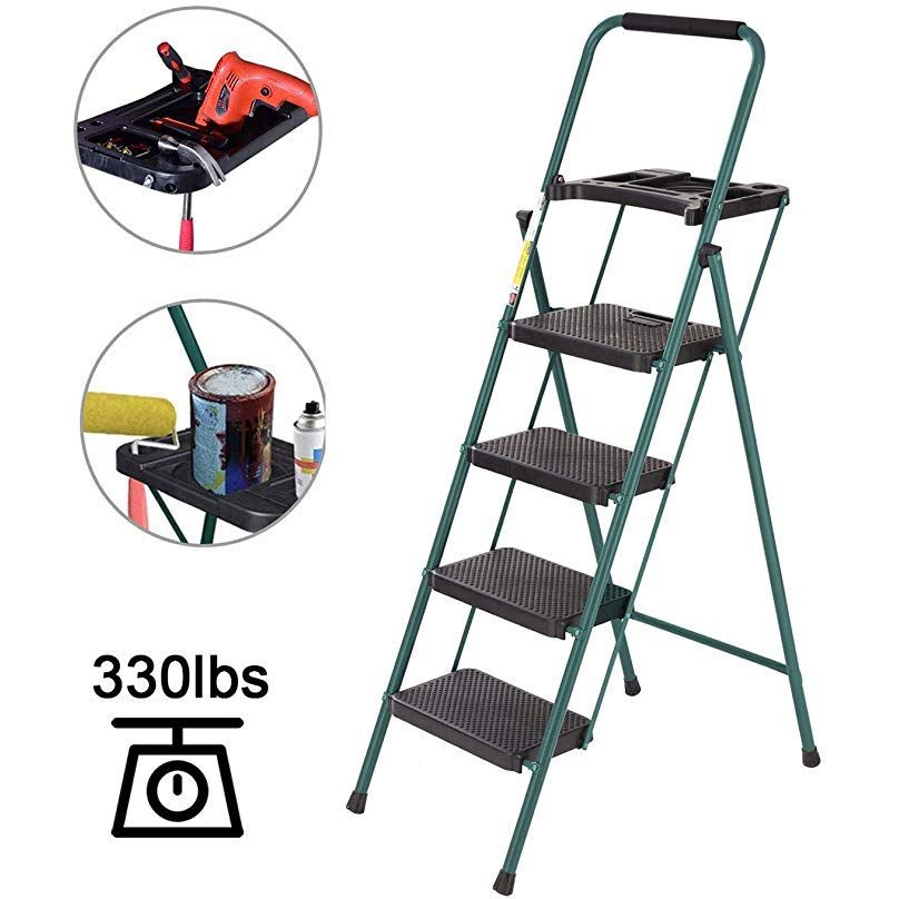 STEEL LADDER WITH HANDRAIL & TOOL TRAY HEAVY DUTY GOOD QUALITY | Shopee ...