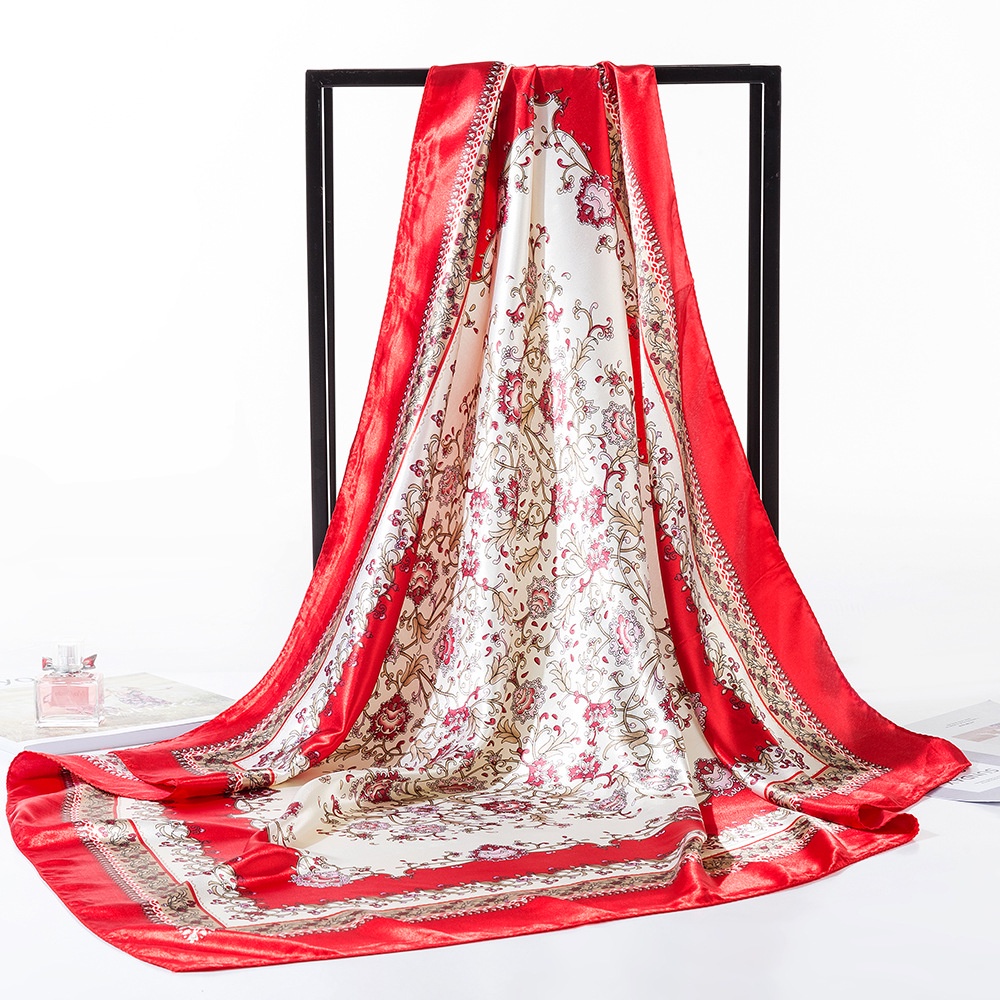 Fashion Tudung Bawal Printed Satin Large Square Scarf Muslim Bawal ...