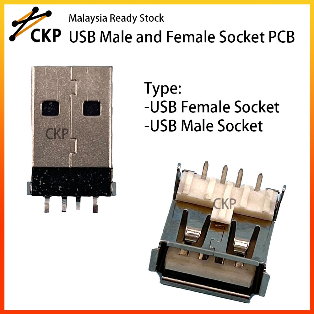 USB Type A Female/Male Socket Solder Jacks Connector PCB Type 4Pin ...