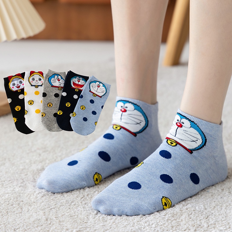 5 Pairs Doraemon Pattern Cartoon Adult Ankle Socks Ladies Japanese ...