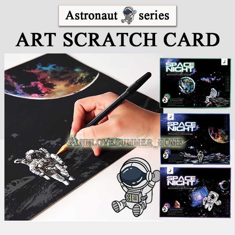 【𝗔𝗦𝗛】Astronaut Series🌔 】解压神器 Scratch Art A3 size Card Fun DIY Paint ...