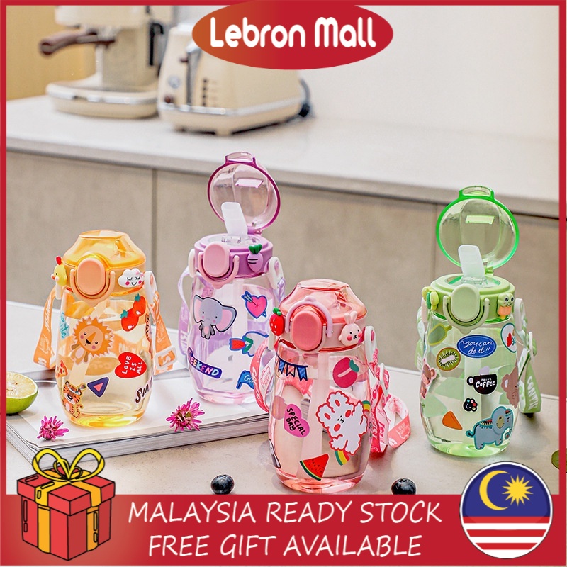LEBRON READY STOCK 400ml Stickers Water Bottle with Straw Cute Portable ...