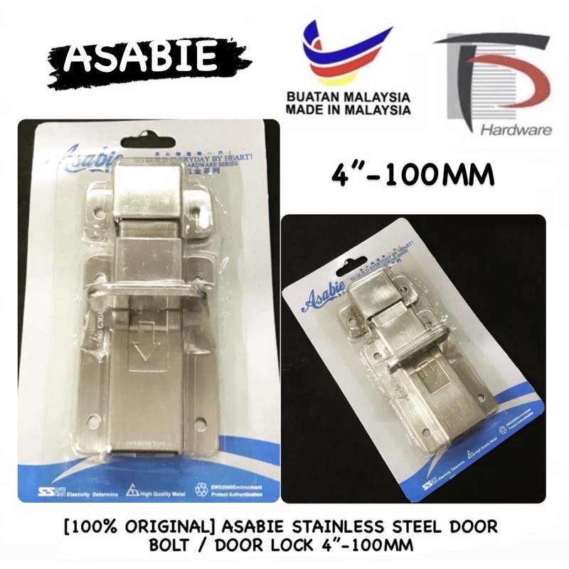[100% ORIGINAL] ASABIE STAINLESS STEEL DOOR BOLT / DOOR LOCK 4”-100MM ...