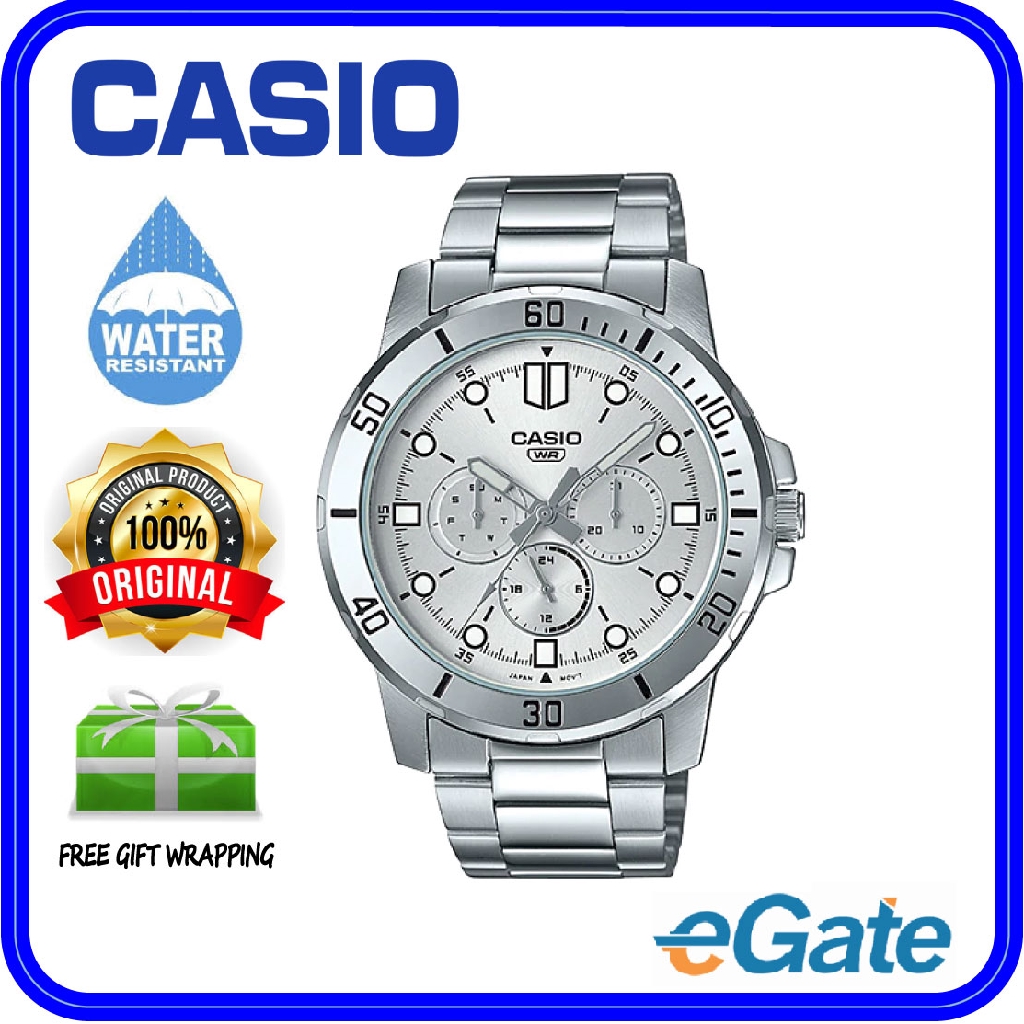 Casio MTP-VD300D-7E Men Analog Date Day Indicator Silver Dial Stainless Steel Strap Original ...