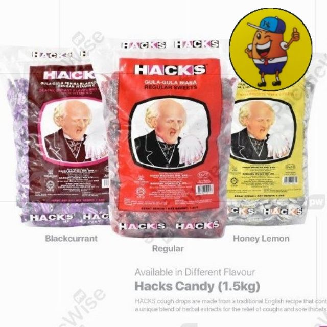 HACKS CANDY GULA GULA ORIGINAL / LEMON / BLACKCURRANT 50PCS / 1.8 KG ...
