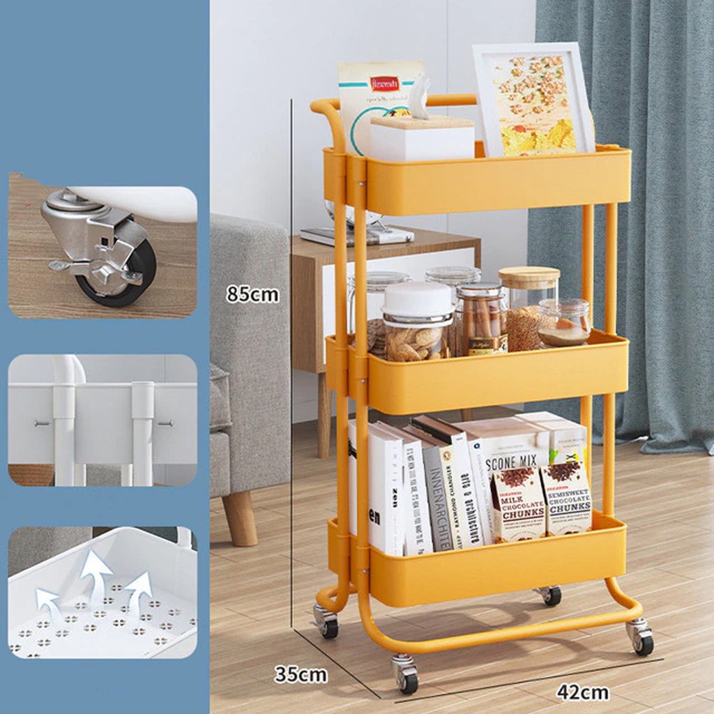 REDBUZZ Trolley Storage Rack / Office Shelves Home Kitchen Trolley ...