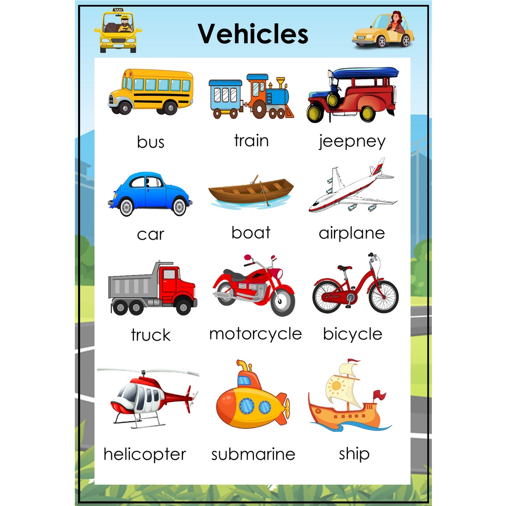 Laminated Vehicles Educational Wall Chart for Kids | Shopee Malaysia
