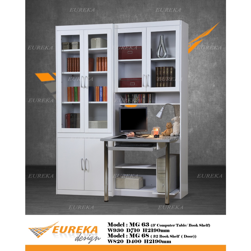 EUREKA 5ft Study Table Cabinet Set 2in1 Book Shelf Wood Storage / Meja ...