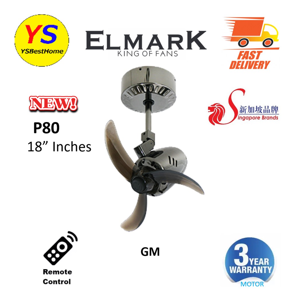 Elmark CW20 16 Inches 3 ABS Blades DC Motor 12 Speed Ceiling/Wall Fan ...