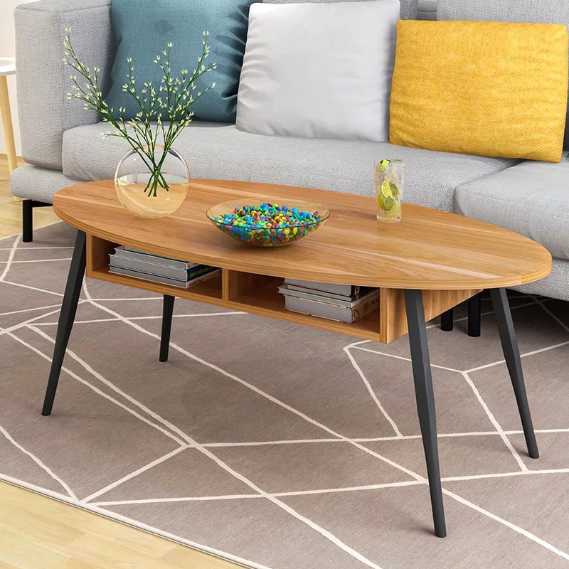 [READY STOCK] European-Style Oval Coffee Table with Double Open Drawers ...