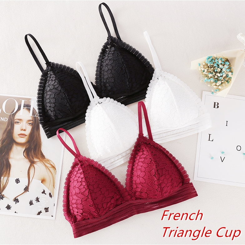 Wireless Bra French Triangle Cup Bra Padded Lace Wirefree Push Up ...