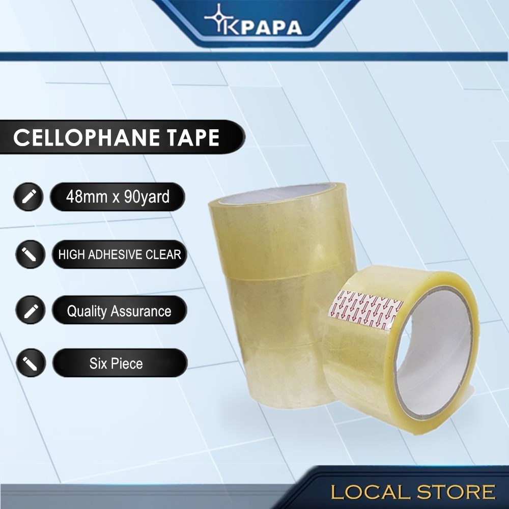 48mm x 90Yard High Adhesive Clear Opp Cellophane Selefon Tape | Shopee ...