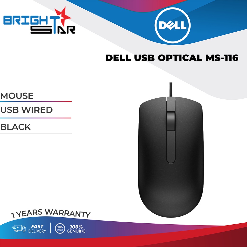 MOUSE DELL USB OPTICAL MS-116 / USB WIRED / BLACK / 1Y / | Shopee Malaysia