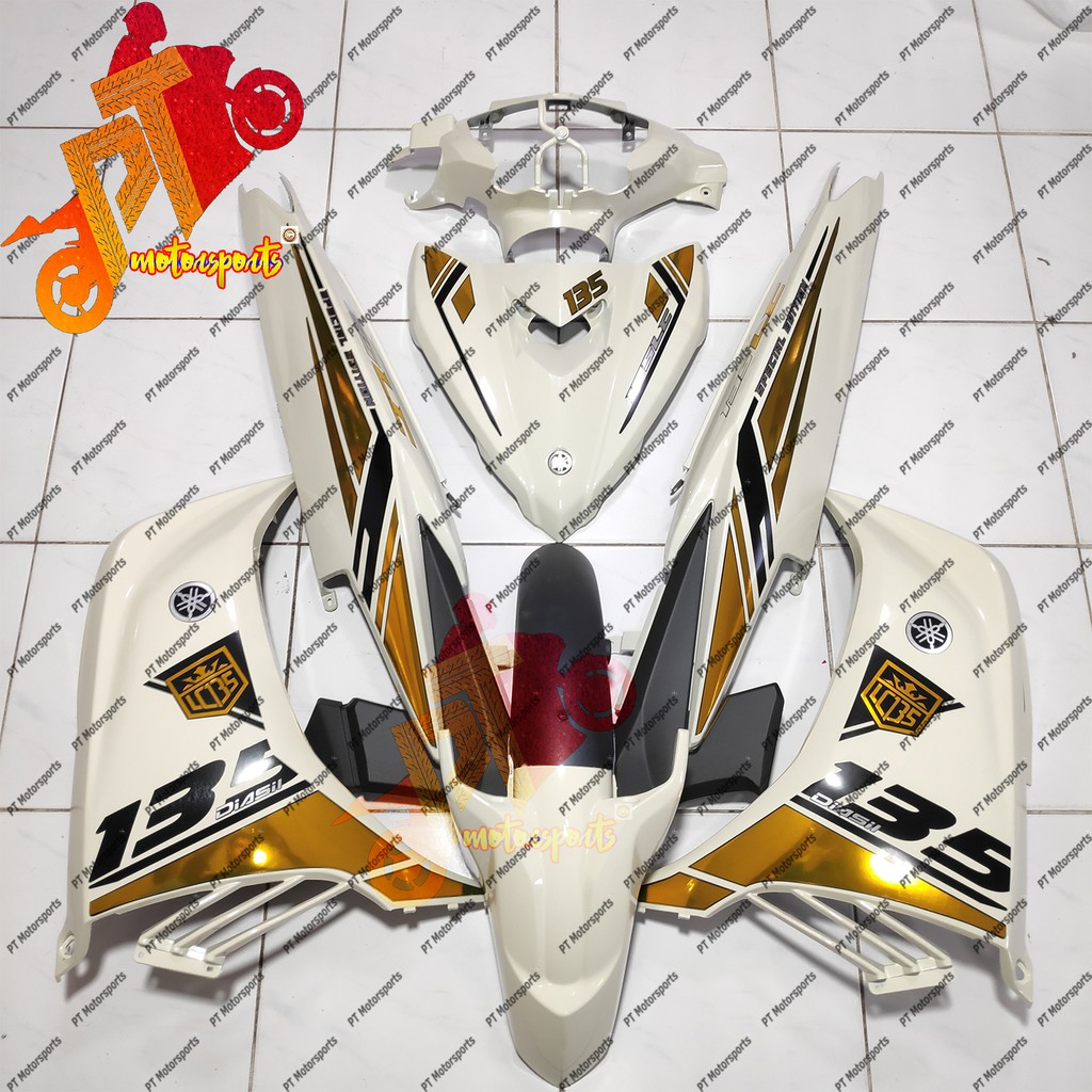 Yamaha LC 135 Creamy White Cover Set Custom Sticker Black Gold Chrome ...
