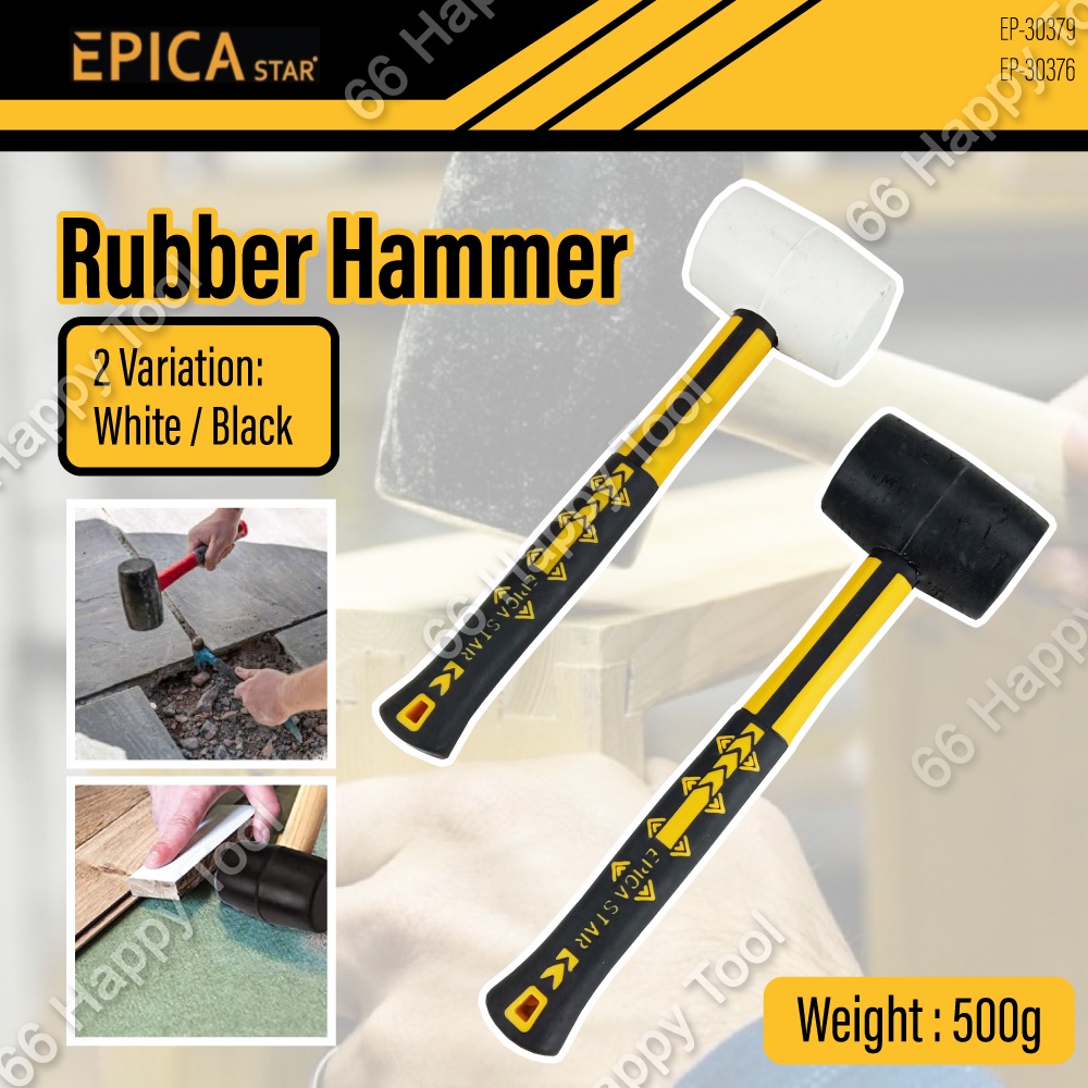 Epica Star 500g Rubber Hammer Double Face Mallet TPR Handle Black/White ...