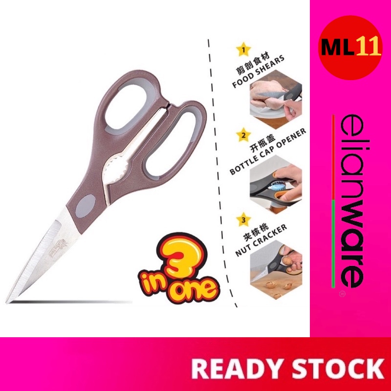 ELIANWARE (22cm) 3 in 1 Multipurpose Scissor Scissors Gunting Dapur P-603 | Shopee Malaysia