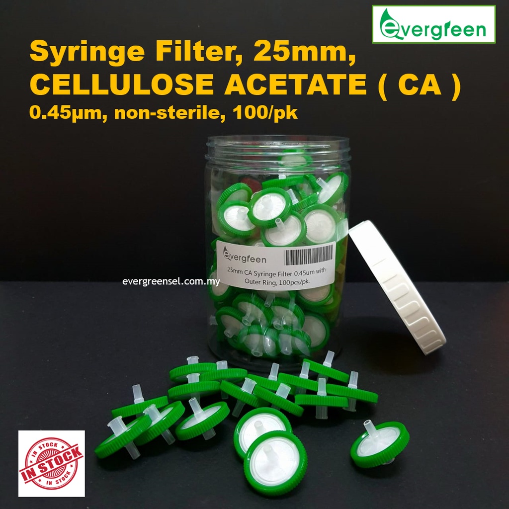 ( READY STOCK ) Syringe Filter, 25mm, CELLULOSE ACETATE ( CA ) 0.45µm ...