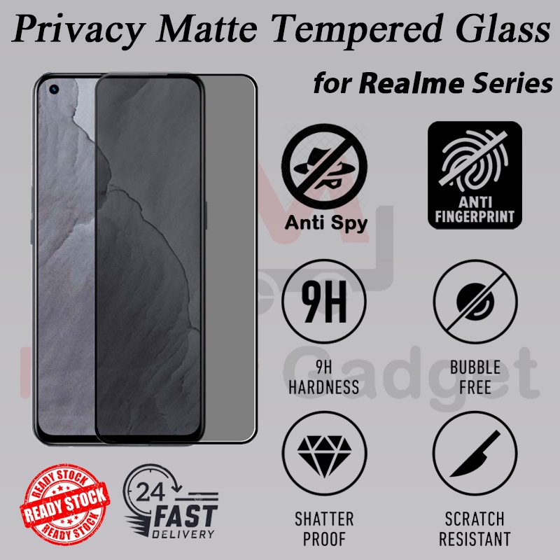 Full Privacy Matte Tempered Glass for Realme 13/12x/12 Plus/11/11x/10 Pro/GT 2 Pro/Neo 3/9/5/5i ...