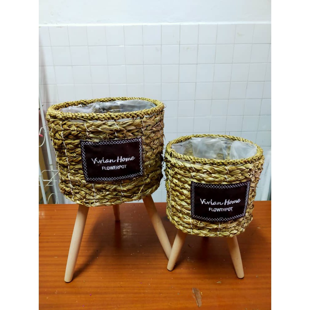 [READY STOCK]🎉 PROMOSI 🎉Flower Pot Pasu Berkaki Rotan// Pasu Bunga ...