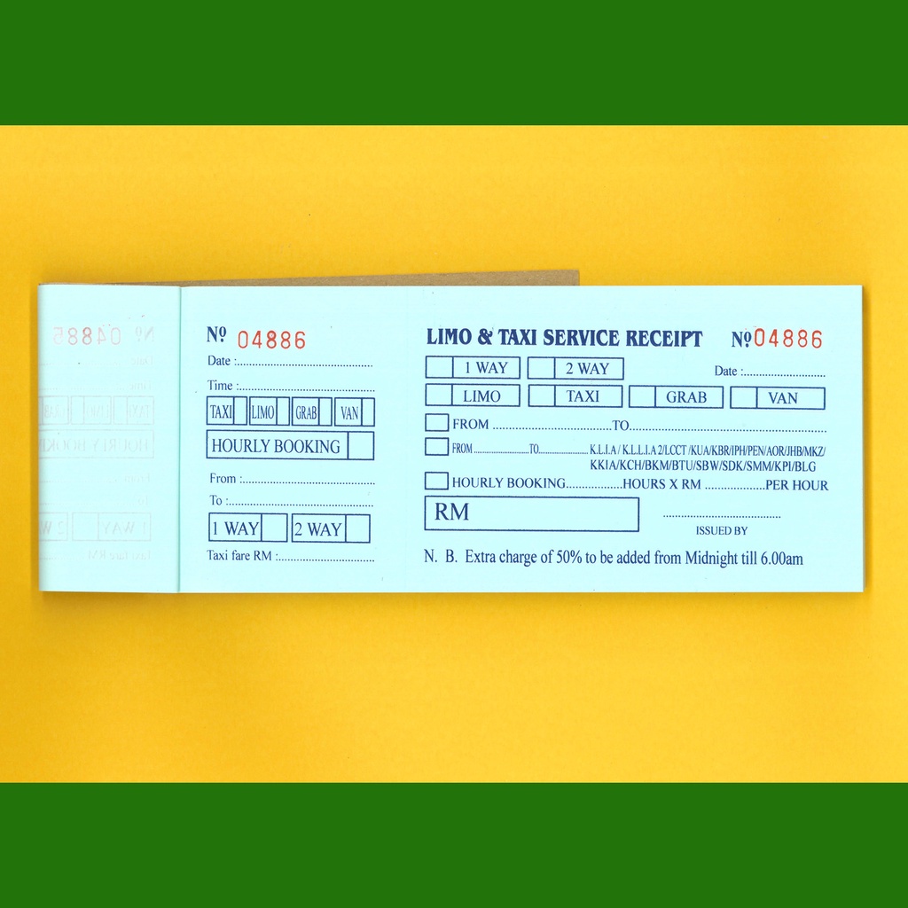 Buku Resit Servis untuk Van, Taxi, Grab, Limo (1 way & 2 way) Warna ...