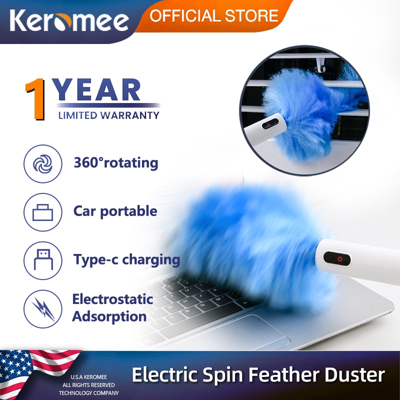 Keromee Electric Spin Feather Duster Extendable Cobweb Duster for ...