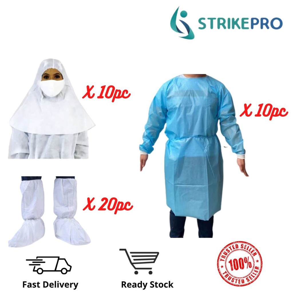 [READY STOCK MALAYSIA] COMBO SET PPE Isolation Gown PPE 42 GSM ,Tudung ...