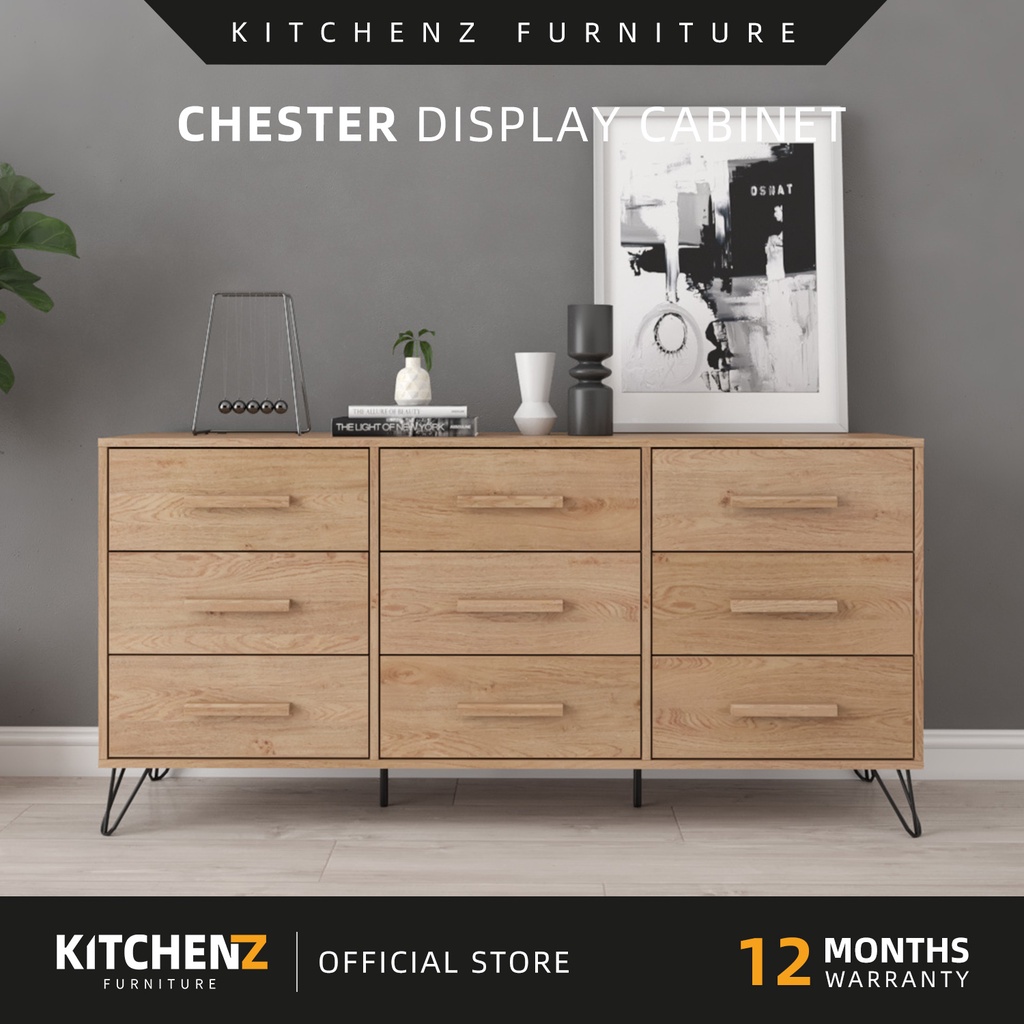 KitchenZ Chester Series 5Ft Display Cabinet with Drawer Storage Cabinet ...