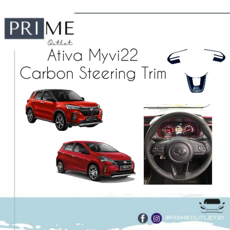 Perodua Ativa Myvi Facelift 2022 Steering Wheel Carbon Trim Cover ...