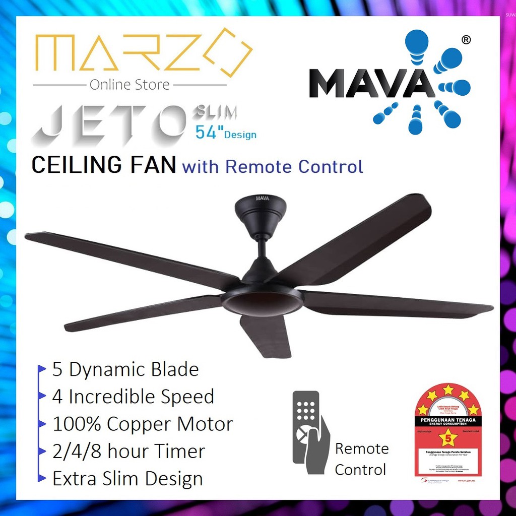 MAVA Jeto 54" Ceiling Fan with Remote Control 5 Blades / Kipas Siling ...