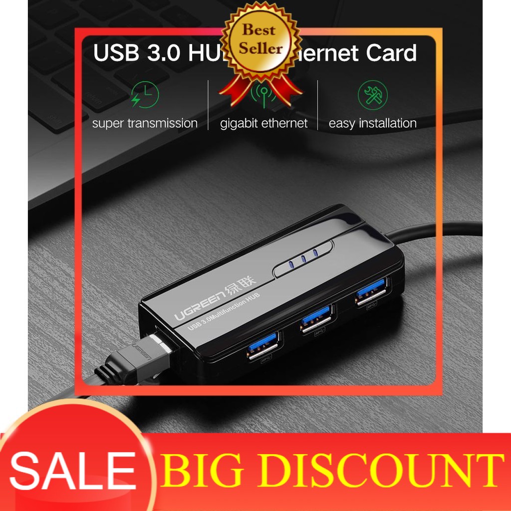 STATUS Ethernet Adapter USB Gigabit Network Adapter 10/100/1000Mbps/1 Gbps with USB 3.0 Hub 3 ...
