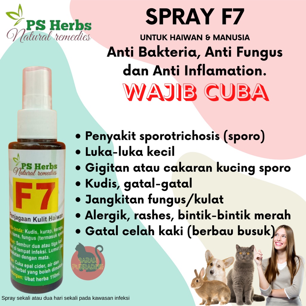 PS HERBS Spray F7 - UBAT KURAP / KUDIS/ SPORO KUCING/LUKA | Shopee Malaysia