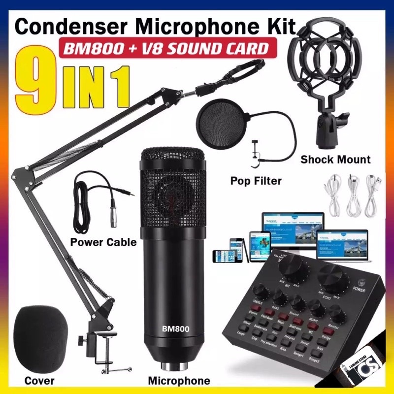 Condenser Microphone Set Bm800 Microphone V8 Sound Card V8s Sound Card for YouTube Recording ...
