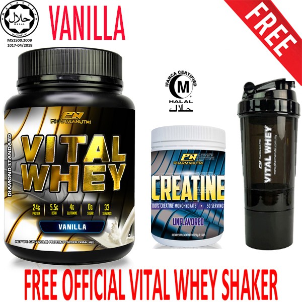 Vital Whey Halal 1Kg 24G Protein Isolate(Vanilla)+Pharmanutri Creatine ...