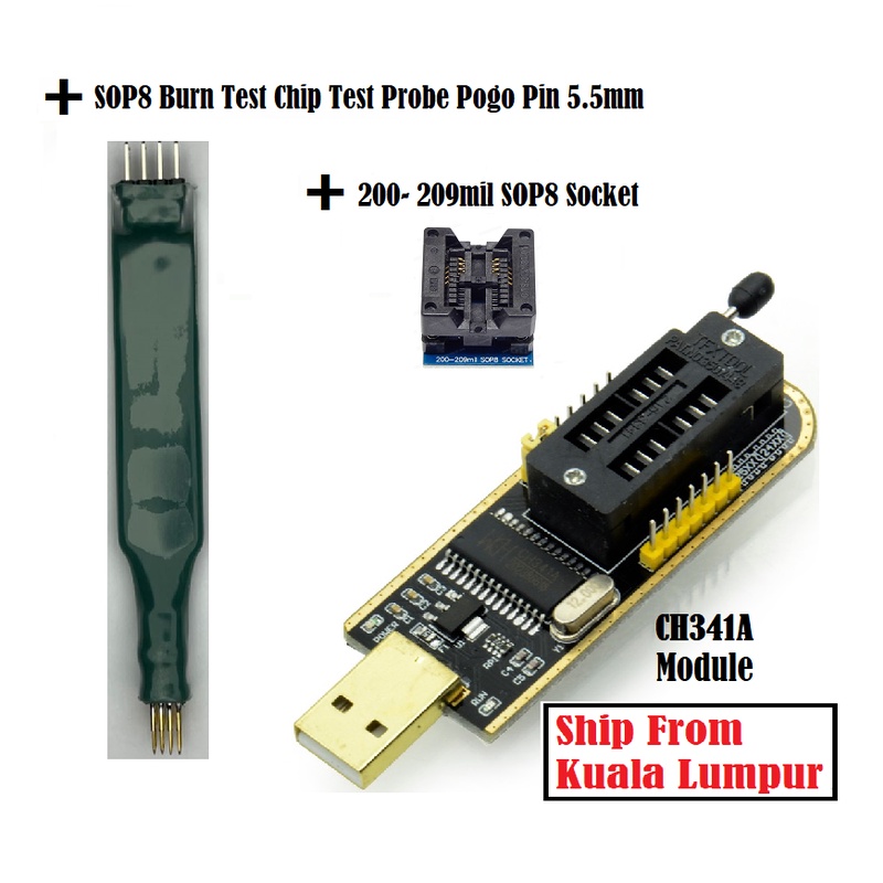 (Ready Stock) CH341A USB Programmer Bios + SOP8 Burn Test Chip Probe ...