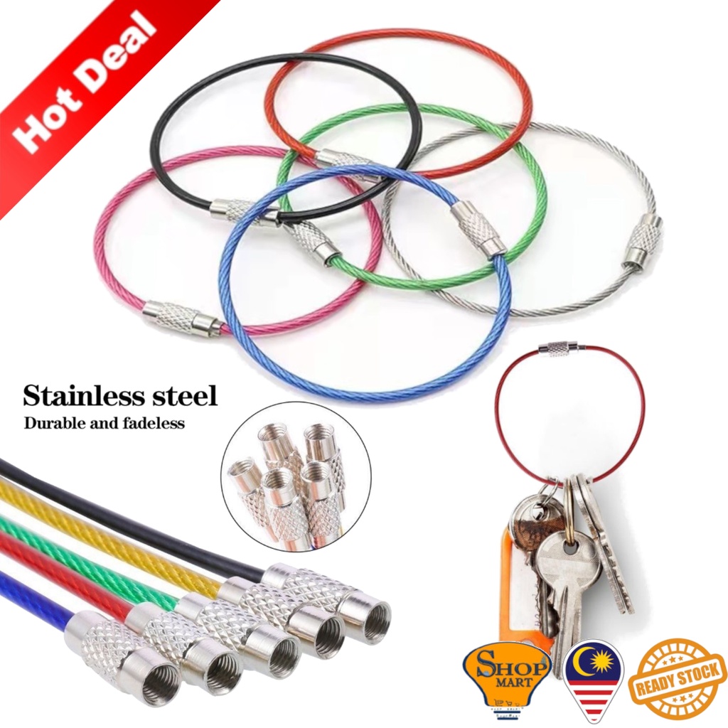Car Keychain Colourful Stainless Cable Keychain Rope Key Ring Holder ...